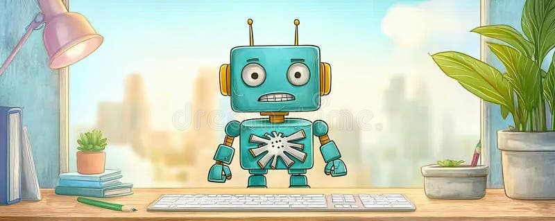 A Cartoon-style Technical Difficulties Screen with a Broken Robot ...