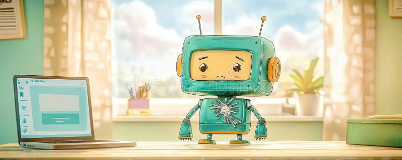 A Cartoon-style Technical Difficulties Screen with a Broken Robot ...