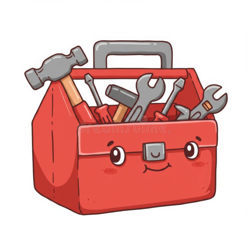 Cartoon Style Toolbox with Tools Like Hammer and Wrenches on White ...