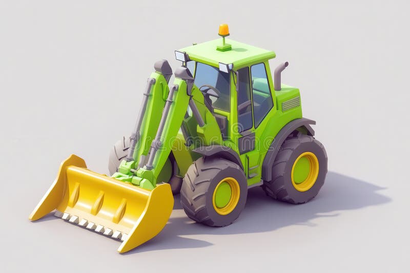 A Cartoon-style Tractor with a Front Loader, Designed for Construction ...