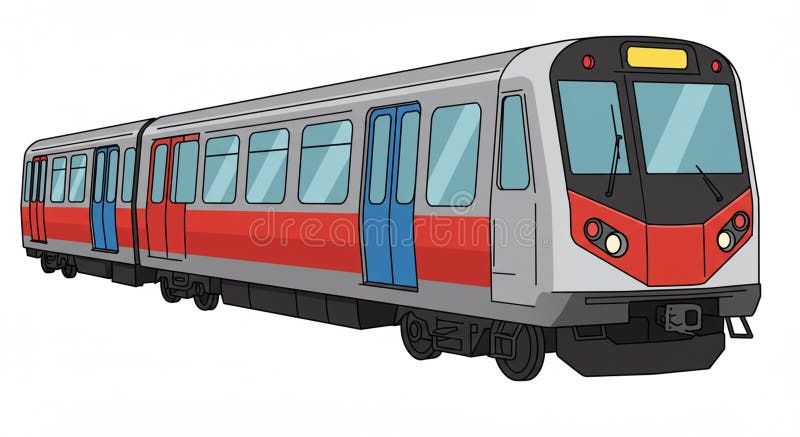 A Cartoon-style Train with Two Carriages, Featuring a Sleek, Modern ...