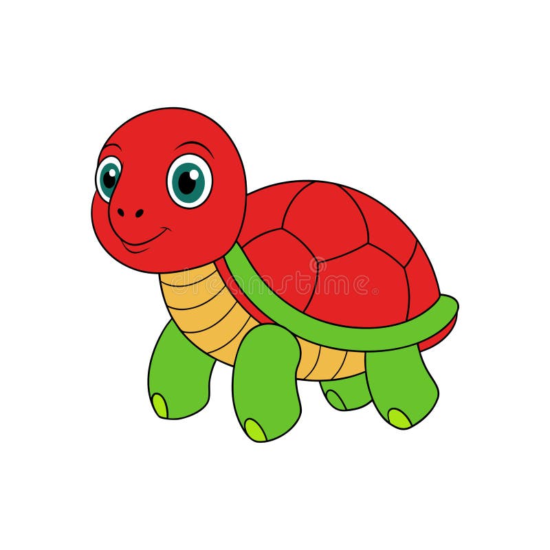 Cartoon Style Turtle Illustration with Bright Primary Colors Stock ...