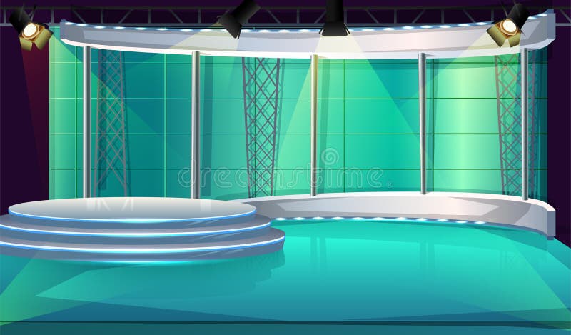 Cartoon Style TV Show Studio Interior with Stage and Spot Lights Stock ...