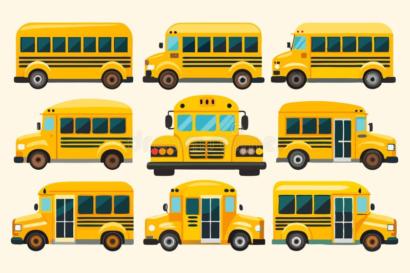 Cartoon-style Vector Art Featuring Various Yellow School Buses Stock ...