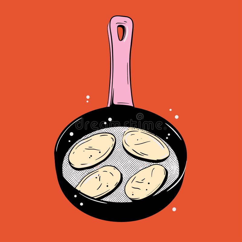 Cartoon-Style Vector Illustration of Dumplings in a Frying Pan Stock ...