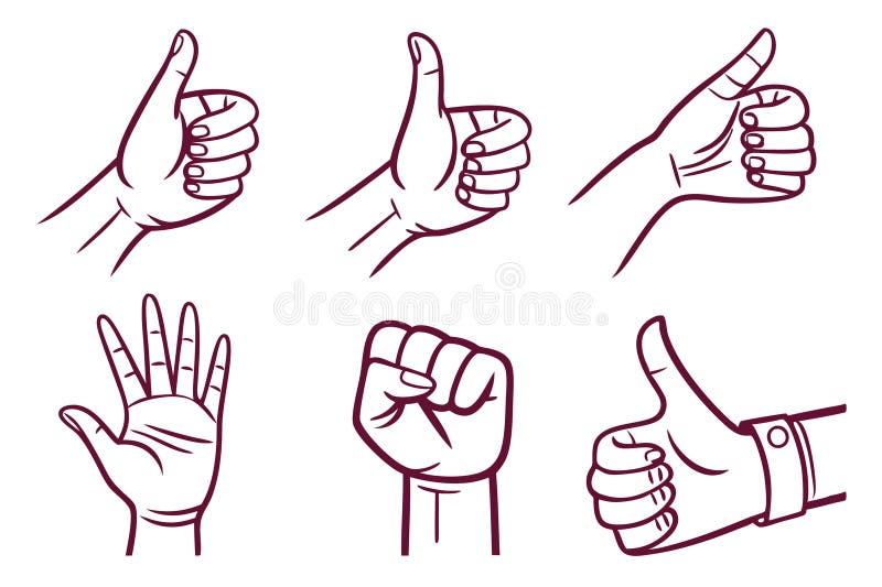Cartoon-style Vector Illustration of Six Hand Gestures Stock Vector ...