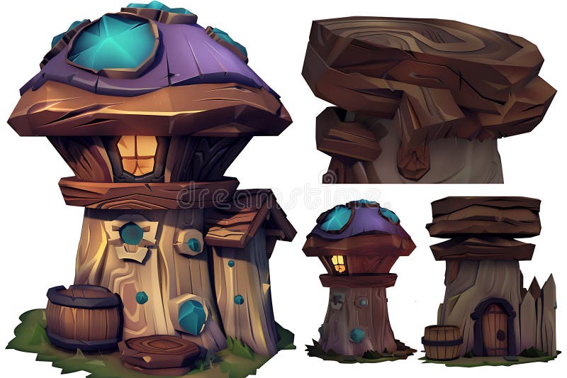 Cartoon Style Video Game Illustration of House on a Log Stock ...