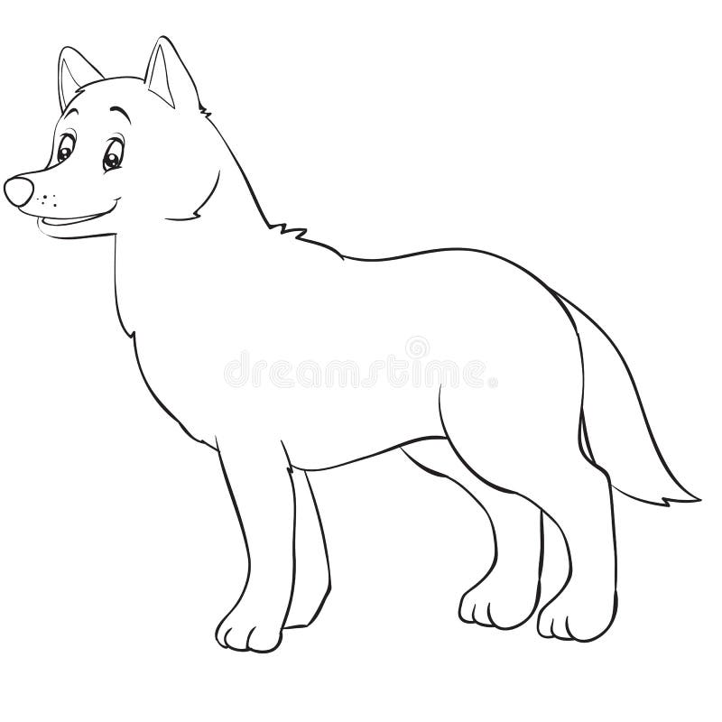 Cartoon Style Wolf Drawn in Outline, Isolated Object on a White ...