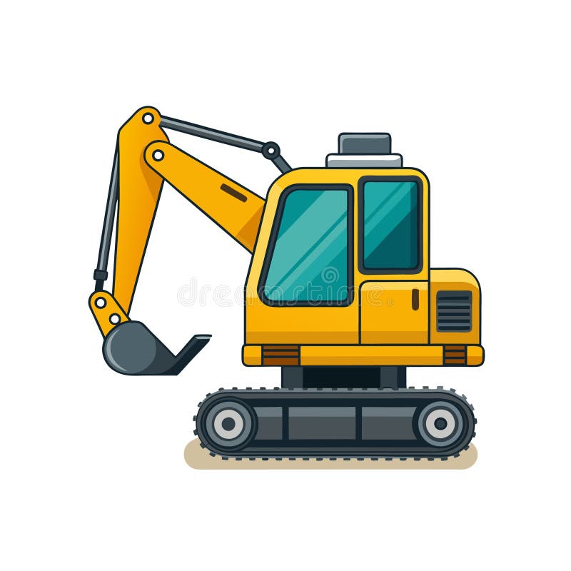 Cartoon Style Yellow Excavator Illustration on White Background Stock ...