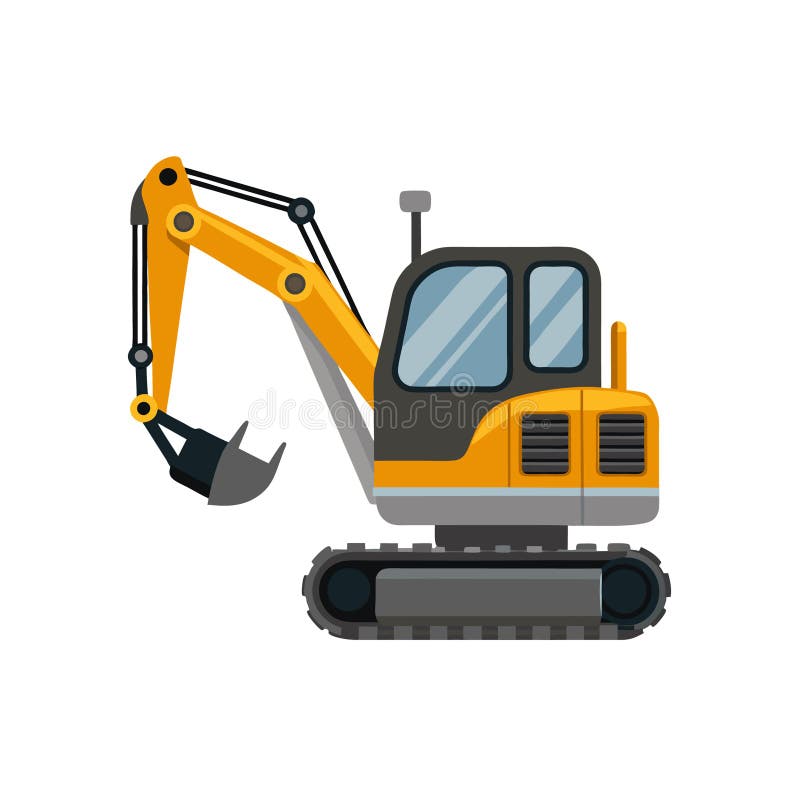 Cartoon Style Yellow Excavator on White Background Illustration Stock ...