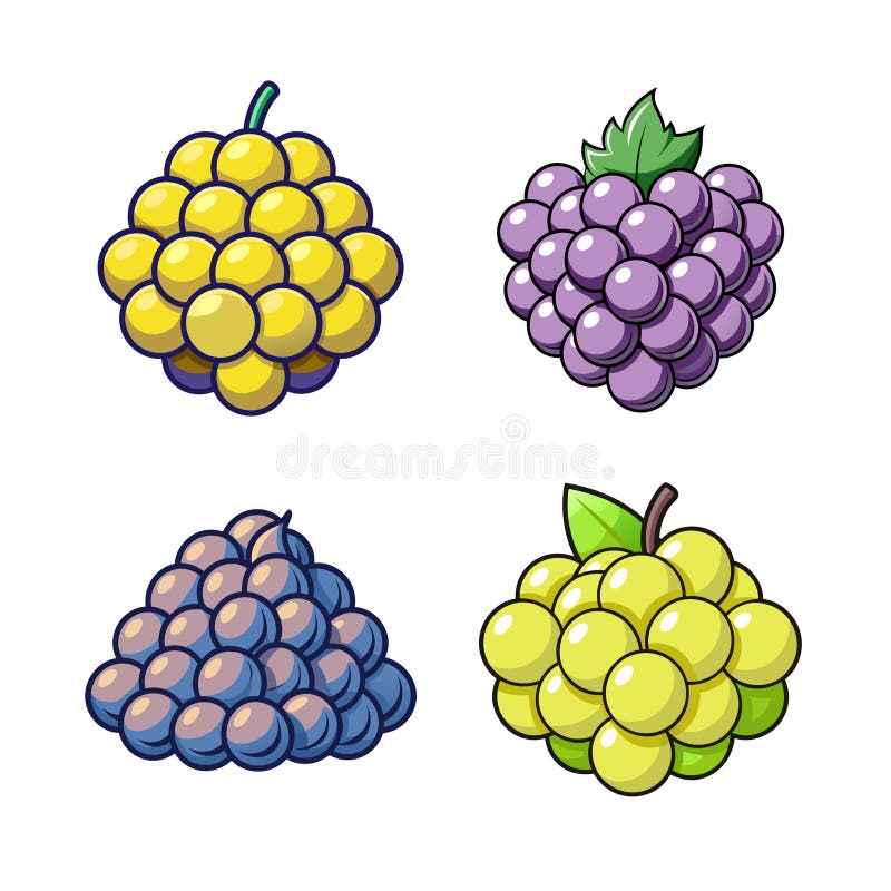 Cartoon Style Yellow Grape Bunch Isolated on White Stock Vector ...