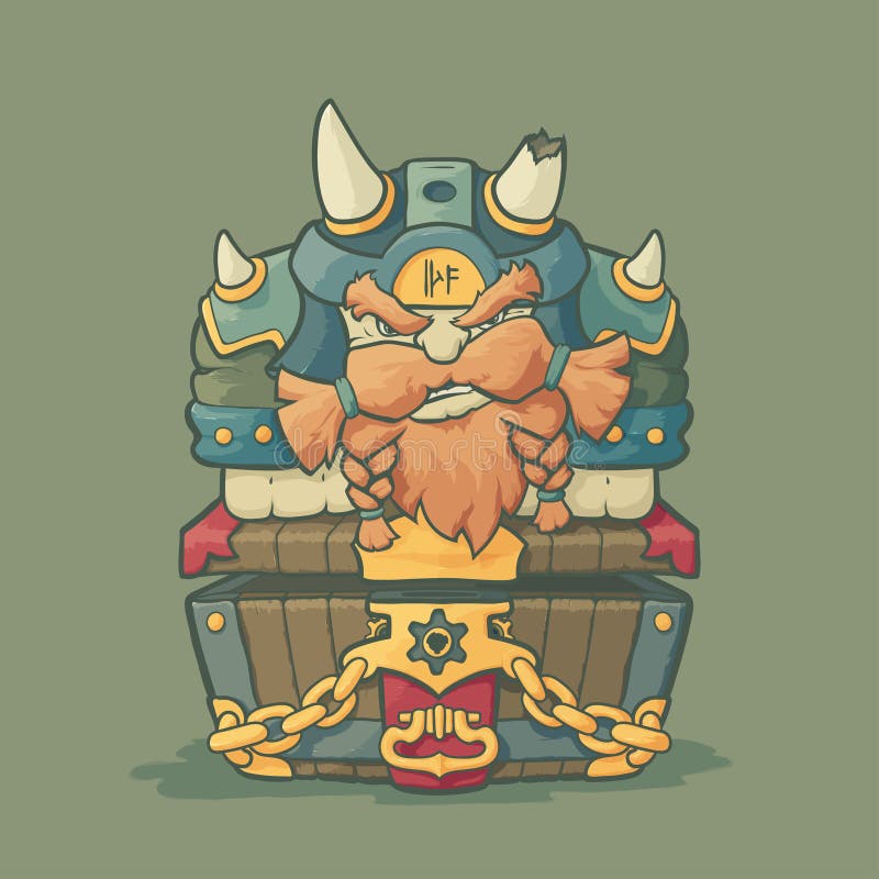 Cartoon Styled Dwarf Sitting on the Chest Stock Illustration ...