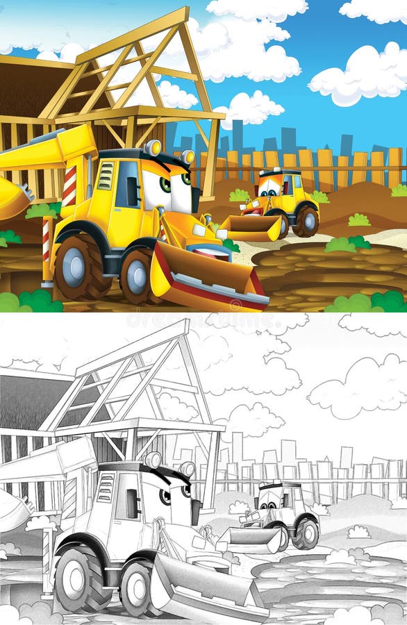 Cartoon Styled Machine Coloring Page Stock Illustration - Illustration ...
