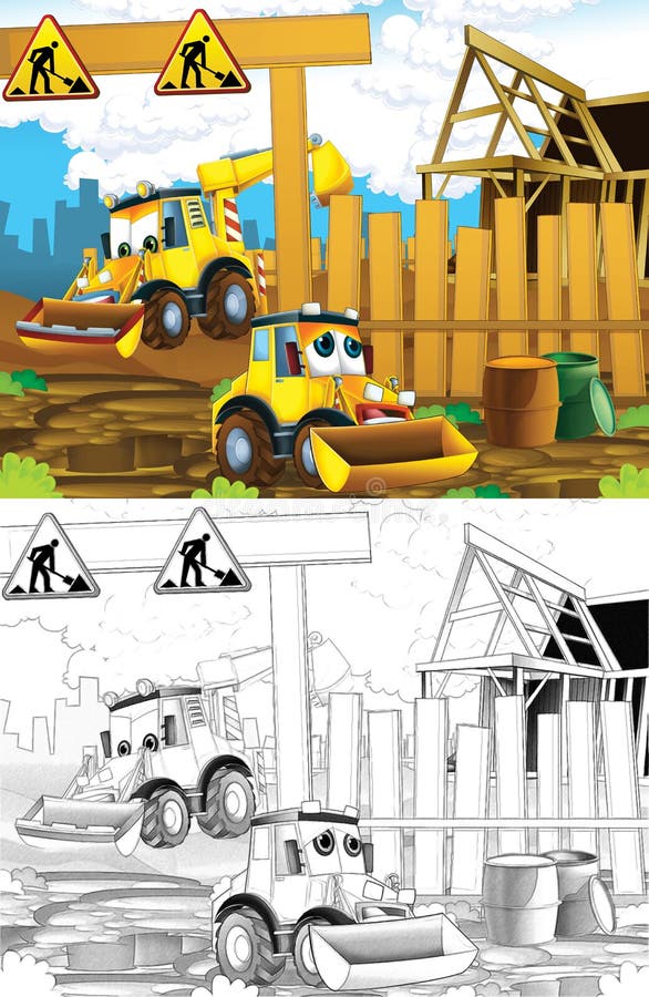 Cartoon Styled Machine Coloring Page Stock Illustration - Illustration ...
