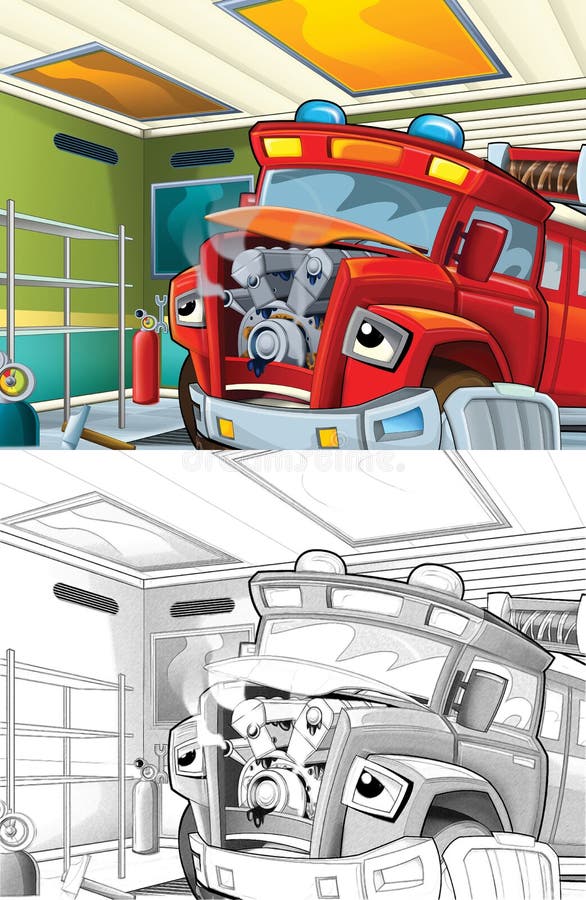 Cartoon Styled Machine Coloring Page Stock Illustration - Illustration ...