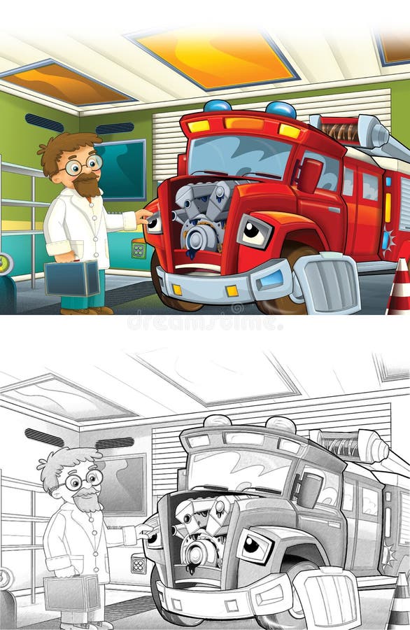 Cartoon Styled Machine Coloring Page Stock Illustration - Illustration ...