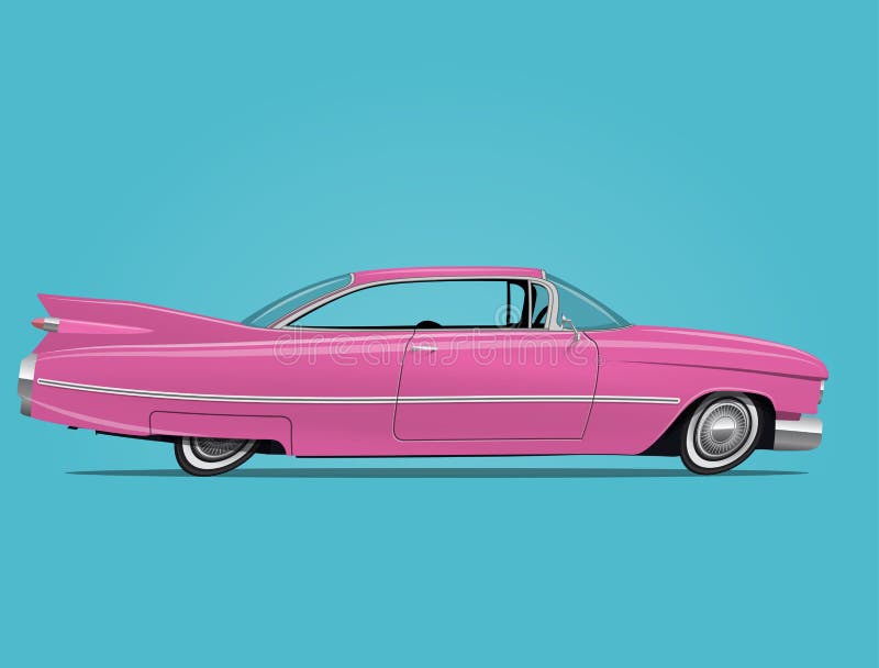 Cartoon Styled Vector Illustration of the Vintage Pink Car. Stock ...