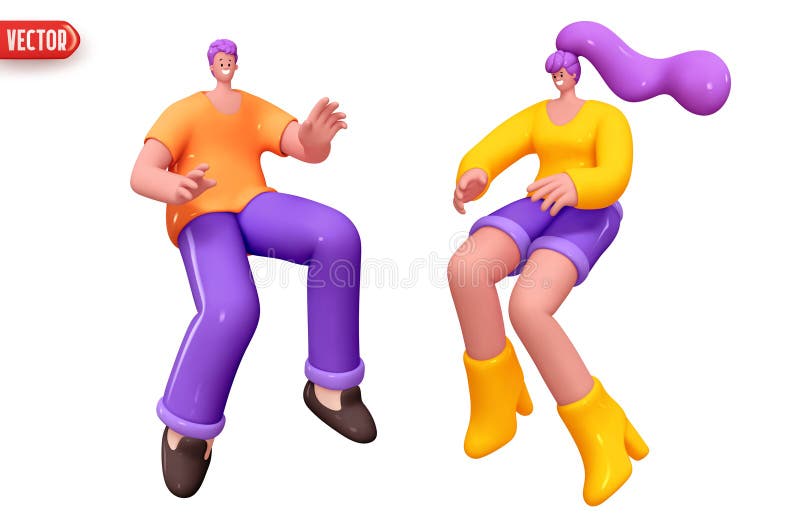 Cartoon Stylish Character Man And Girl Couple Of Young People Woman And Man Set Of Happy
