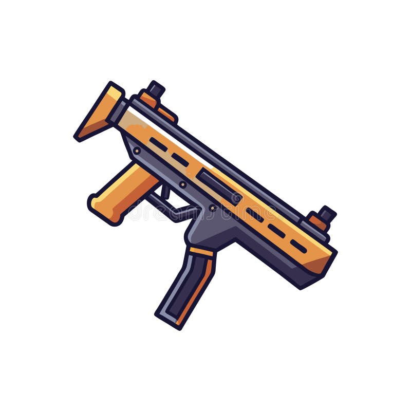 Cartoon Submachine Gun Illustration on Clean White Backdrop Display ...