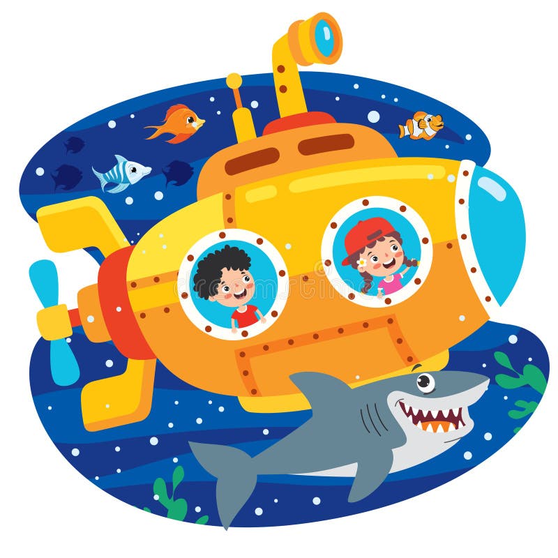 Cartoon Submarine Under the Sea Stock Vector - Illustration of fish ...