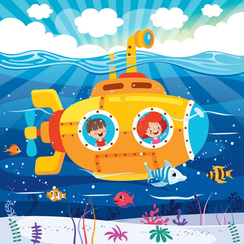 Cartoon Submarine Under the Sea Stock Vector - Illustration of fish ...