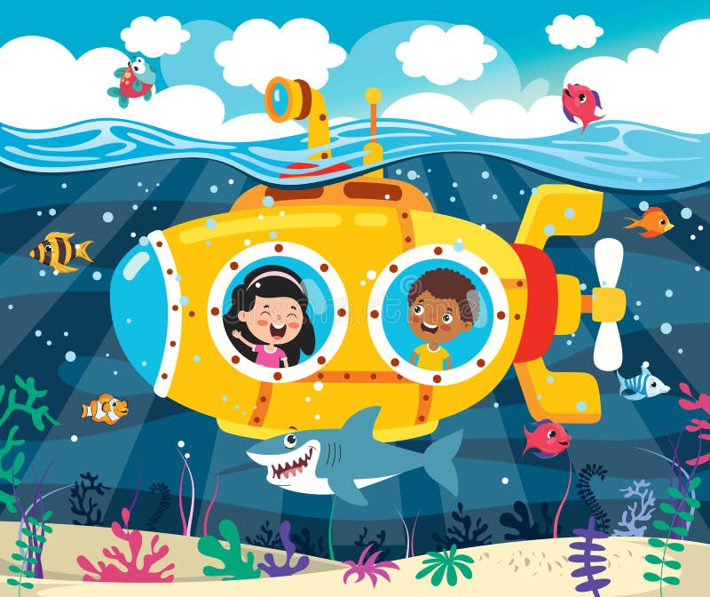 Cartoon Submarine Under the Sea Stock Vector - Illustration of fish ...