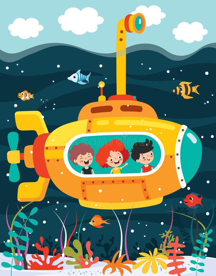 Cartoon Submarine Under the Sea Stock Vector - Illustration of ...