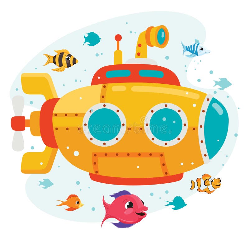 Cartoon Submarine Under the Sea Stock Vector - Illustration of ocean ...