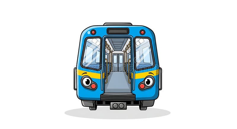 Cartoon Subway Train Car with Open Doors and Animated Eyes Stock Vector ...