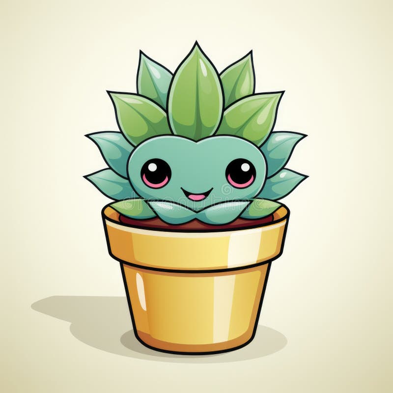 A Cartoon Potted Plant with a Smiley Face. Stock Illustration ...