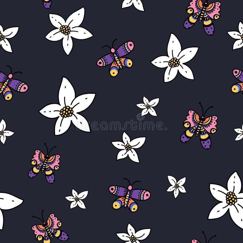 Cartoon Summer Flowers Seamless Pattern with Flowers, Blooming Floral ...