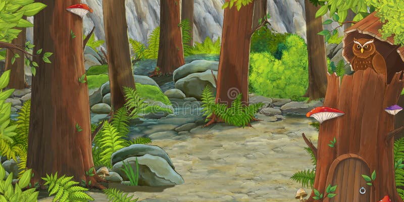 Cartoon Summer Scene with Path in the Forest - Nobody on Scene Stock ...