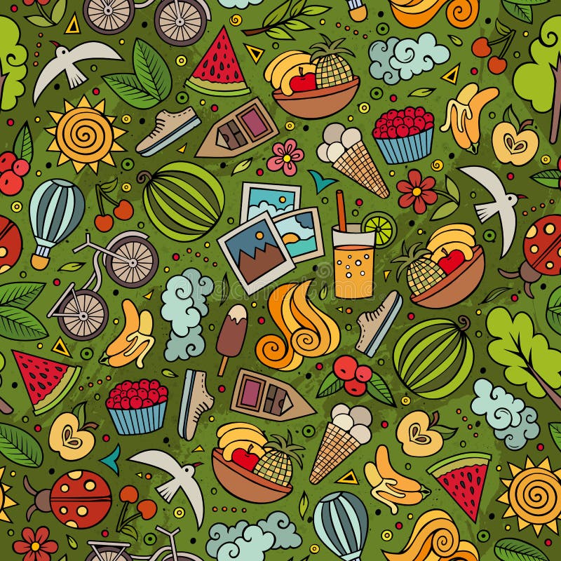 Cartoon Summer Time Seamless Pattern Stock Illustrations – 1,298 ...