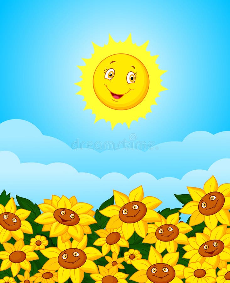 Cartoon Sun flower field stock vector. Illustration of background ...