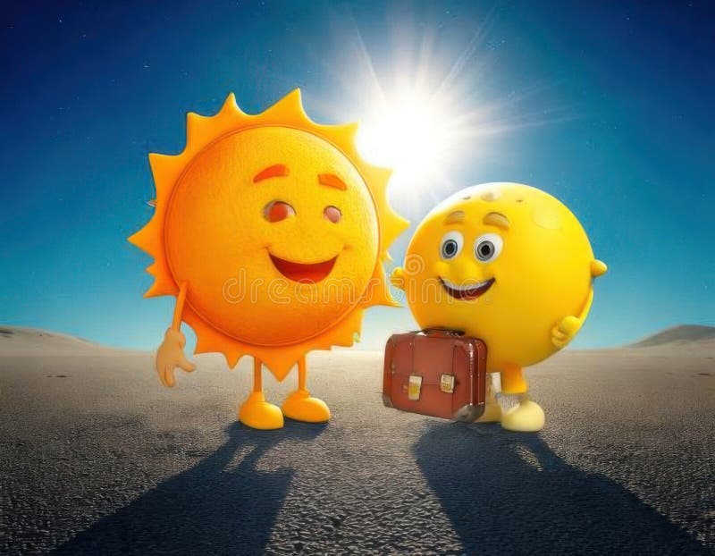 Cartoon Sun and Moon with Suitcase Stock Illustration - Illustration of ...