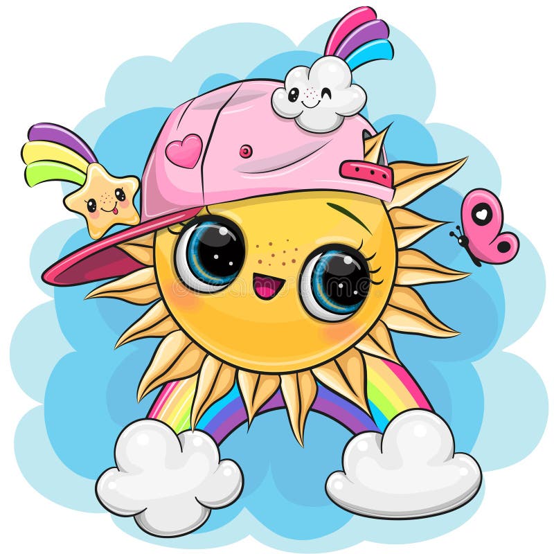 Cartoon Sun in a pink cap stock vector. Illustration of summer - 278063900
