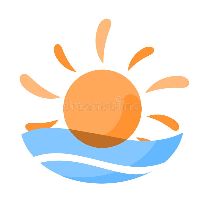 Cartoon Sun and Sea Icon Illustration Isolated Stock Illustration ...