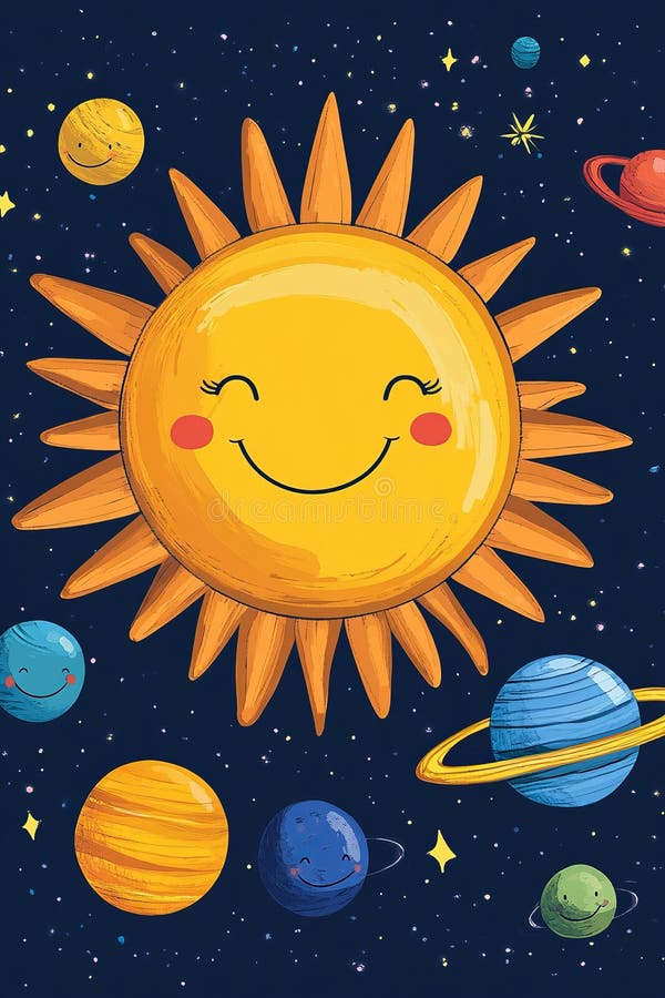 Solar System Cute Smiling Planets Sun Moon Stock Illustrations – 67 ...