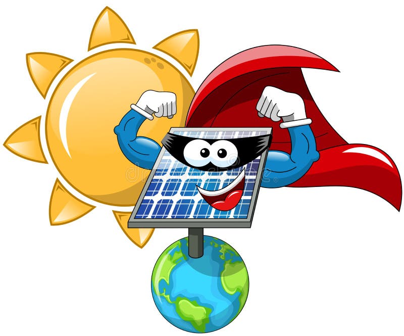 Cartoon Sun Superhero Solar Panel Stock Vector - Illustration of good ...
