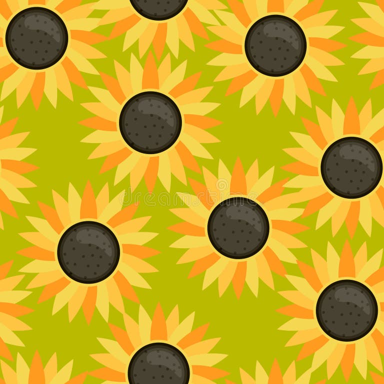 Cartoon Sunflowers Seamless Pattern Stock Vector - Illustration of leaf ...
