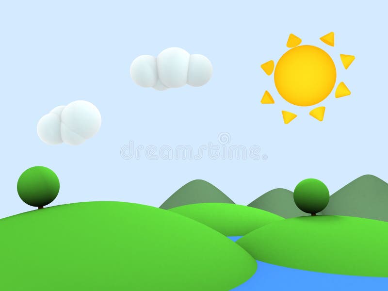 Cartoon sunny landscape stock illustration. Illustration of season ...