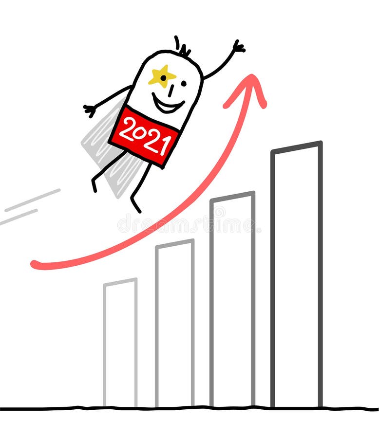 Cartoon 2021 Super Hero with an Optimistic Economy Chart Stock Vector ...