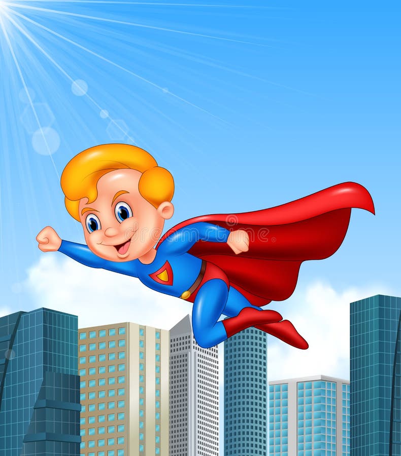 Cartoon Superhero Boy with Skyscraper Background Stock Vector ...