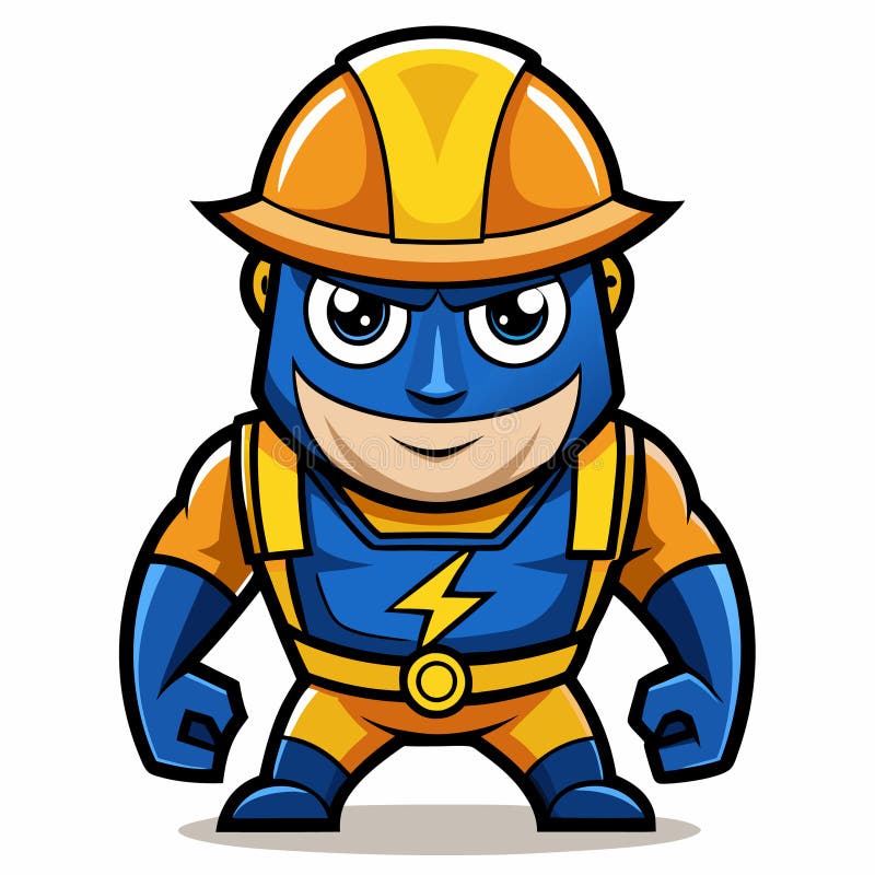 Cartoon Superhero Construction Worker with Lightning Bolt Stock Vector ...