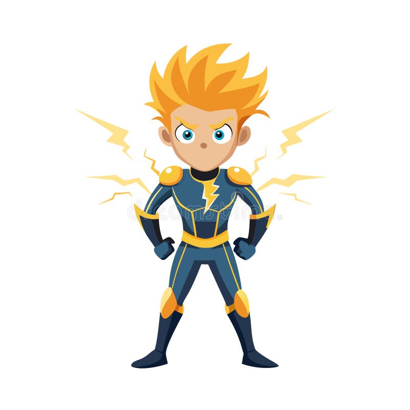 Cartoon Superhero Character with Lightning Power Stance Isolated on ...