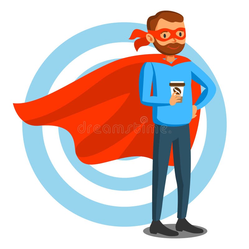 Cartoon Superhero Man in Red Cape, Male Superhero, Programmer Stock ...