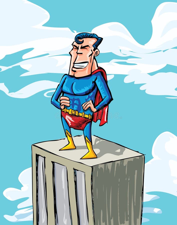 Cartoon Superman on a Building Top Stock Vector - Illustration of hero ...