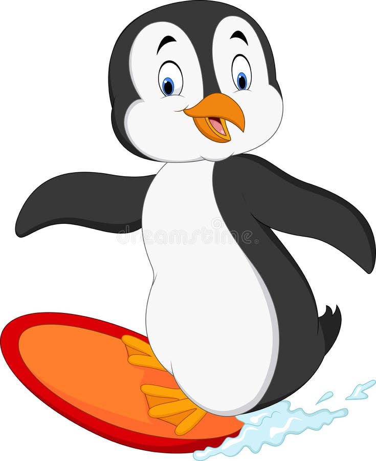 Cartoon surfing penguin stock vector. Illustration of animal - 90768677