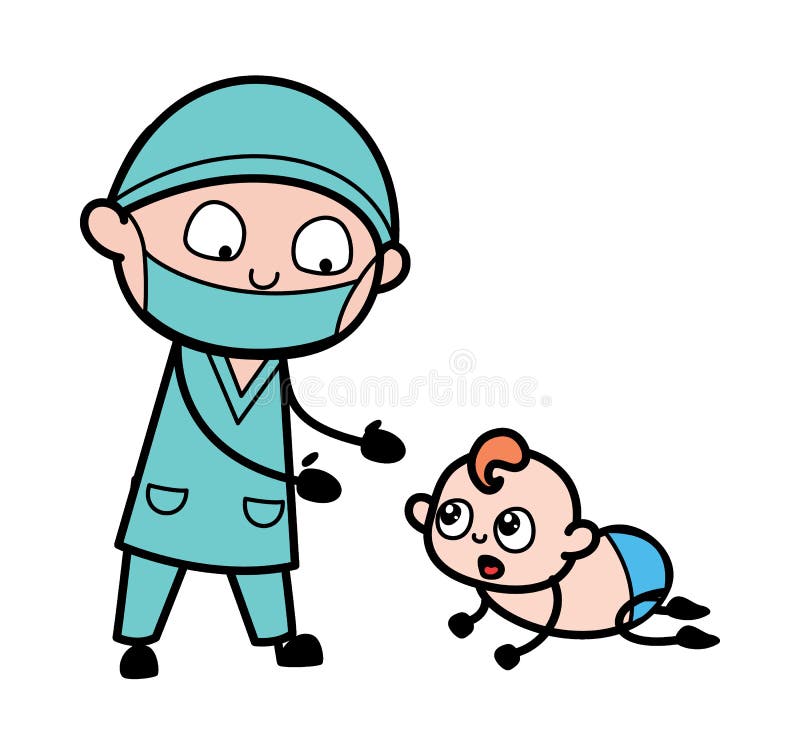 Cartoon Surgeon with Crowling Baby Stock Illustration - Illustration of ...