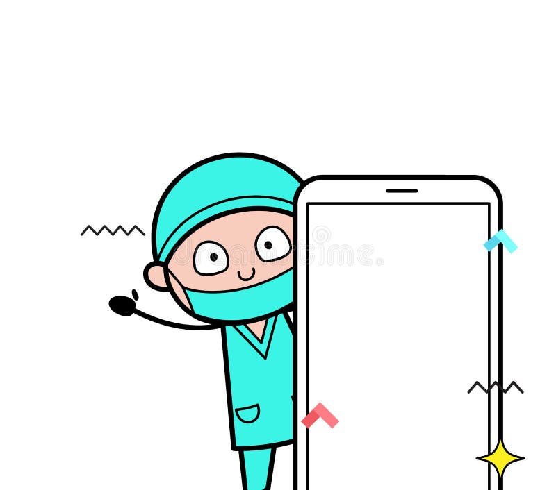 Cartoon Surgeon with Empty Cell Phone Screen Stock Illustration ...